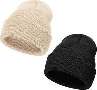 Dreshow Bonnet Tricoté a Revers pour Homme et Femme Bonnet Hiver Chaud Beanie Design Classique 2 Pièces