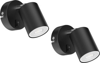 LEDs Com 2 Stück Wandspot WAIKA, einflammig, mit Schalter, schwarz matt, inkl. GU10 LED (warmweiß, 7,6W, 1103lm, 33°)