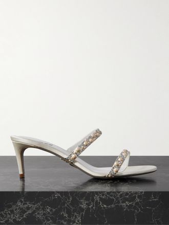 Rene Caovilla Mules En Satin &Agrave; Ornements - Blanc