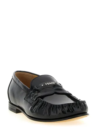 Fendi Womens Black Calfskin Slip-On Loafers