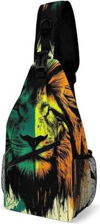 Generic Antivol Sacoche Tactique Jamaica Reggae Splash Lion Art Sling Sac à Bandoulière Réglable,Léger Cross Body pour Randonnée Cyclisme école