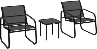 OUTSUNNY Ensemble bistrot de jardin relax 2 personnes 3 pi&egrave;ces plateau verre tremp&eacute; acier textil&egrave;ne noir