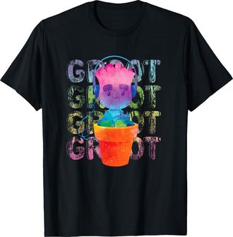 MARVEL Groot Headphones & Flowerpot Rainbow Colors T-Shirt