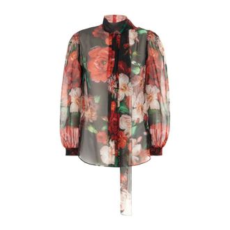 Dolce & Gabbana Femme, Blouses et Chemises, Multicolore, Taille: 38 FR Chemisier en mousseline à Lavallière et imprimé floral