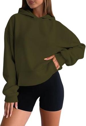 Generic Sweat &agrave; capuche ample tendance pour femme, doublure en polaire, couleur unie, v&ecirc;tements &agrave; capuche tendance pour adolescents avec capuche, pulls occide