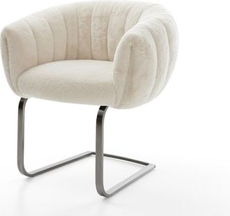 DELIFE Freischwinger Jada-Flex Pl&uuml;sch Creme-Wei&szlig; Freischwinger flach Graphit Taschenfederkern, Esszimmerst&uuml;hle