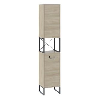 Vicco Badschrank Eiche/Schwarz Vionna 36x185x33 cm - Hochschrank, Ideal für kleine Räume und schmale Nischen