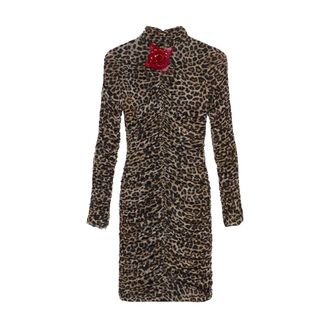 Blumarine Kurzes bedrucktes Jerseykleid mit Brosche - - Dresses - Damen - Mehrfarbig - S