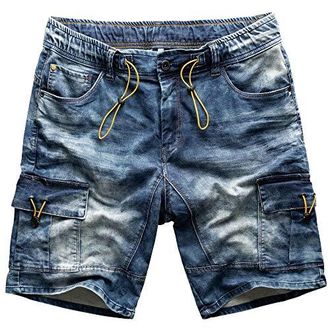 Sublevel Homme Shorts Pantalon Court Jeans Bermuda Denim Pantalon de Survêtement Cargo Jogging Jeans Vintage Pantalon Cargo Usé Look W29 - W44 - Bleu Foncé Car