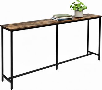 Relaxdays Konsolentisch, HxBxT: 80,5x160x20 cm, Industrial Ablagetisch, Flur & Wohnzimmer, Metall & MDF, braun/schwarz