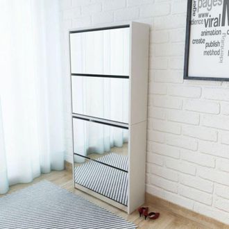 vidaXL Vidaxl - Meuble &agrave; chaussures 4 &eacute;tag&egrave;res et miroir 63x17x134 cm Blanc