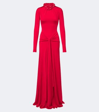 DAVID KOMA Robe longue &agrave; appliqu&eacute;s floraux
