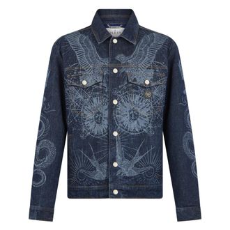 Philipp Plein Denim Trucker Jacket Jacquard Monogram - - Jackets - Herren - Blau - M