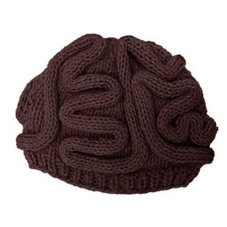 Generic 2026 Nouveau chapeau cerveau de couleur unie Tricot&eacute; &agrave; la main Mode Casual Brain Hat, marron, Taille unique