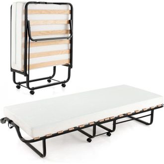 Costway Costway - Lit Pliant 1 Personne Adulte 199x78CM avec Matelas en Mousse et Cadre en M&eacute;tal, Lit dApoint Pliable &agrave; 4 roulettes et Sommier &agrave; 15 Lattes