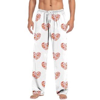Generic Pantalon de pyjama long confortable pour homme sur le th&egrave;me de la Saint-Valentin avec poche motif coeur cordon de serrage taille &eacute;lastique, Rouge, 3XL