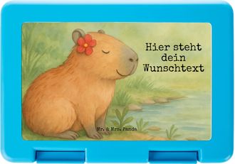 Mr. & Mrs. Panda Brotdose Personalisiert Capybara Blume Design - Geschenk, Butterbrotdose mit Namen, Personalisierte, Vesperbox, Gute Laune, Lunchbox