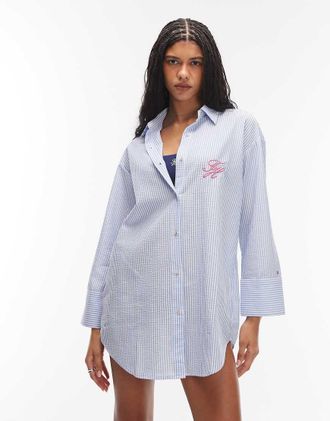 Tommy Hilfiger Seersucker-Hemd in Blau mit Streifen und Logo