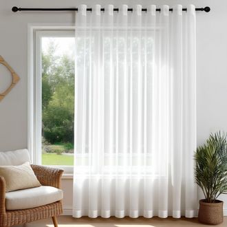 Deconovo Vorhang Transparent mit &Ouml;sen Stores Gardinen Wohnzimmer Voile Vorh&auml;nge Gardinenschal f&uuml;r Schlafzimmer, 260x300 cm(H&ouml;hexBreite), Wei&szlig;, 1 St&uuml;ck