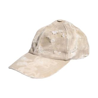 Dolce & Gabbana Homme, Accessoires, Beige, Taille: ONE Size Casquette de Baseball en Coton Déchiré avec Logo