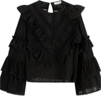 Weili Zheng Femme, Blouses et Chemises, Noir, Taille: 40 FR Blouse en mousseline &agrave; col rond