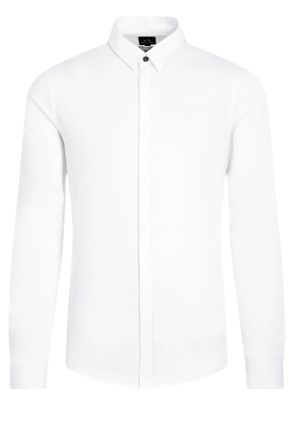 A|X Armani Exchange Mens Long Sleeve Stretch Cotton-Satin Button Up White,XXL