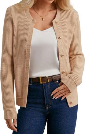 Grace Karin Cardigan Damen Kurz Rundhalsausschnitt Langarm Strickjacke Damen Herbst Winter Blazer Business Outfit Khaki M