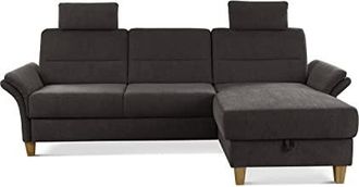 Cavadore Ecksofa Wyk mit Federkern / Schlafsofa im Landhaus-Stil mit Longchair, Bett, Bettkasten, Armteilfunktion + 2 Kopfstützen / 252 x 90 x 162 / Chenille, 