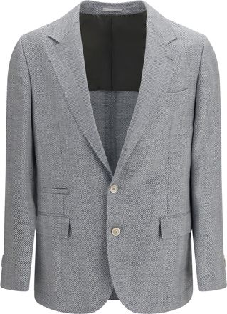 Brunello Cucinelli Chevron Merino-Alpaca-Silk Blazer - Blue