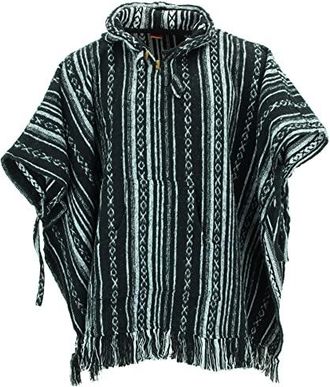 Loud Elephant Poncho à Capuche 100% Coton tissé Gheri Style Mexicain - Noir - Taille Unique