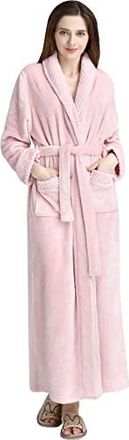 Generic Peignoirs de bain en polaire, peignoirs moelleux pour femmes, peignoir long, couleur unie, chaud, avec poches, robes de chambre &eacute;l&eacute;gantes et luxueuses