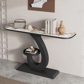 Generic Konsolentisch 2 Ebenen, Moderner Akzenttisch mit Schieferplatte, Eingangstisch mit Einzigartigem Metallsockel, Dekotisch für Wohnzimmer Flur Foyer(Bla