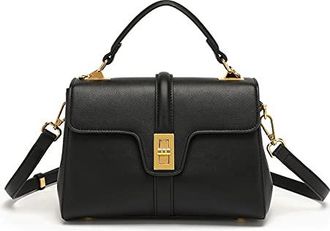 Generic Sac &agrave; bandouli&egrave;re &agrave; rabat en cuir pour femme avec poign&eacute;e sur le dessus, sac &agrave; main tendance et d&eacute;contract&eacute; pour femme, Noir, Medium