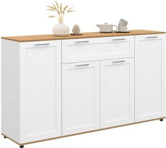 IDMarket Buffet 140 cm VITO 4 Portes et 1 tiroir Blanc et Bois