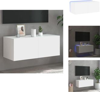 vidaXL Vidaxl - Meuble tv mural avec lumi&egrave;res led blanc 80x35x31 cm - Meuble Tv Mural - Armoire Tv - &Eacute;tag&egrave;re Murale - &Eacute;clairage Led - Design Moderne