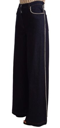Dolce & Gabbana Womens Dark Blue Crystal Embellished Flare Jeans Cotton Clothing