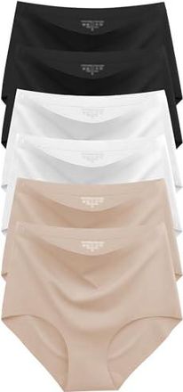 Generic Lot de 6 slips sans couture &agrave; couverture compl&egrave;te pour femme - Taille haute - Slip invisible - Soyeux - Extensible - Respirant, 6 pi&egrave;ces-B, XXL-9XL