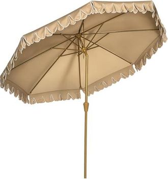 OUTSUNNY Parasol de jardin Parasol droit inclinable rond &Oslash; 264 cm avec volants tissu polyester haute densit&eacute; anti-UV m&acirc;t d&eacute;montable 8 baleines - kaki
