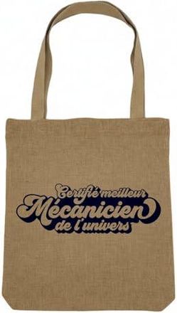 Fabulous Sac Shopping Tote Bag Aspect Lin - Certifi&eacute; meilleur M&eacute;canicien de lunivers Moto Voiture Auto Mecanique - Sac de Courses Toile Epaisse 360g Beige Natu