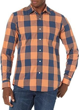 Amazon Essentials Chemise en Popeline à Manches Longues Coupe Ajustée Homme, Bleu Orange Bison, XXL