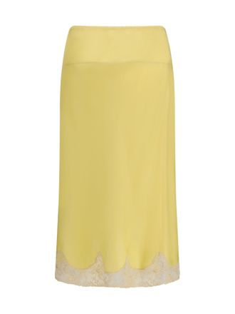 Saint Laurent Satin Midi with Lace Inserts Skirt - Yellow