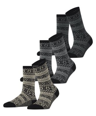 Esprit Damen Socken Sami Pattern Multipack W So Baumwolle gemustert 3 Paar, Schwarz Black 3000, 36-41