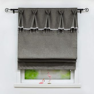 Joyswahl Raffrollo Pastorale Art Blickdichte Bändchenrollo mit Perlen Dekorativ »Stella« Schals mit Tunnelzug Fenster Vorhänge BxH 120x140cm Grau 1er Pack