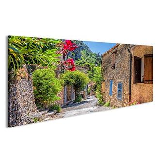 Islandburner Tableau sur toile Moustiers Sainte Marie village avec rue en Provence, France Poster, Cadeau, Images KWT-Pano-FR