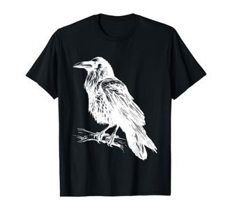 Jimbeels Line Art Vogel- und Ornithologe Kolkrabe T-Shirt