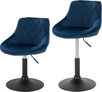 Woltu Woltu - Lot de 2 Tabourets de Bar en Velours + métal Tabouret de Bistrot réglable en Hauteur et Rotatif, Tabourets de Cuisine, Bleu