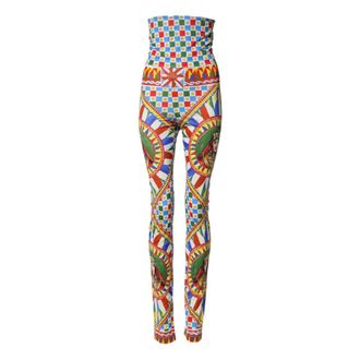 Dolce & Gabbana Femme, Pantalons, Multicolore, Taille: 34 FR Leggings &agrave; motifs Carretto
