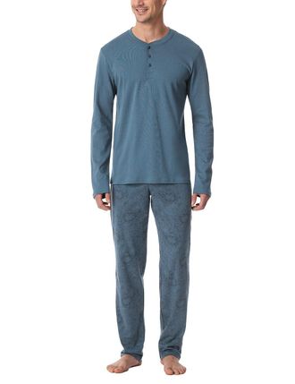 Schiesser Herren Schlafanzug lang-Fine Interlock Pyjamaset 182027,Jeansblau_182027,56