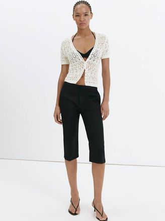 Mango Cardigan en maille ajour&eacute;e &agrave; manches courtes &eacute;cru - Femme - XXS - MANGO
