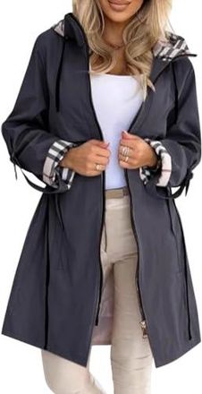 TOMWELL Trench Femme Capuche Longue Manteaux Chaud Blouson Zippé à Capuchon Imprimé Jacket Décontractée Outercoat A Gris 3XL
